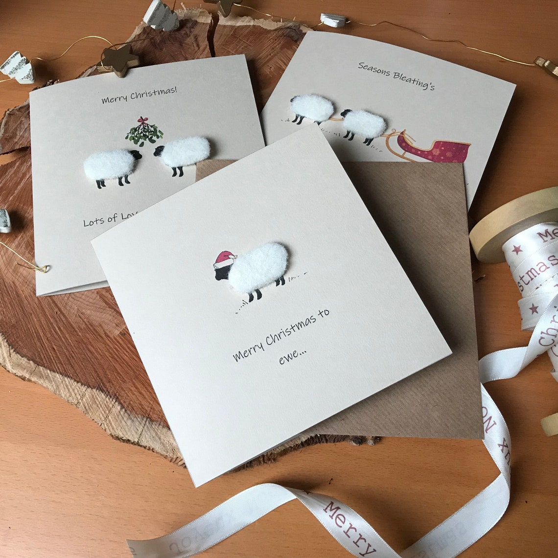 Felted Wool Sheep Christmas Card: Personalised Family Xmas - Etsy