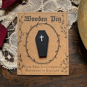 Wooden Coffin Pin - Gothic Pin | Halloween Pin | Handmade Pin | Witch ...