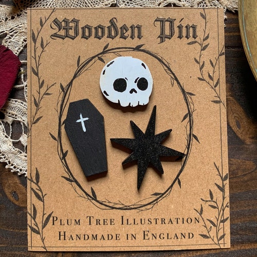 Goth Wooden Pin Set of 3 Wooden Pin Witch Pin Goth Pin - Etsy