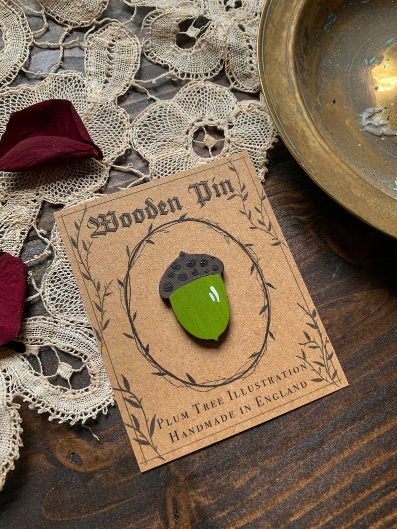 Wooden Acorn Pin - Autumn Pin | Handmade Pin | Nature Pin ...