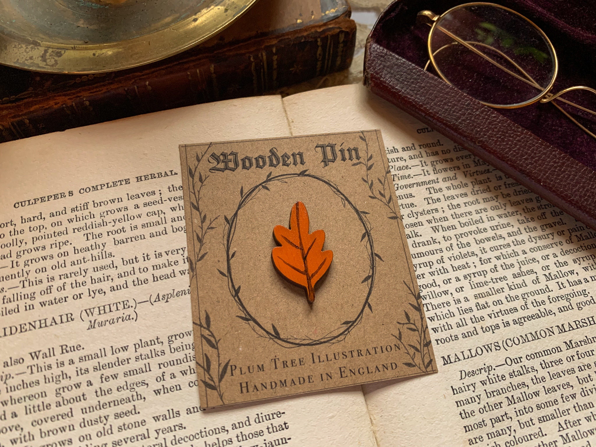 Wooden Autumn Leaf Pin Cottagecore Pin Leaf Pin Dark | Etsy