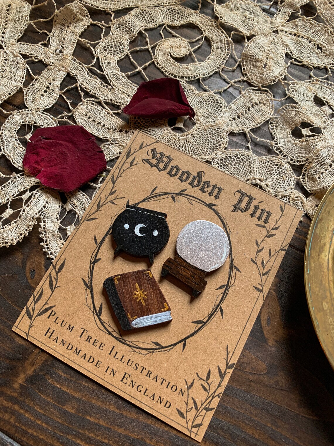 Witchy Wooden Pin Set of 3 - Wooden Pin | Witch Pin | Goth Pin ...