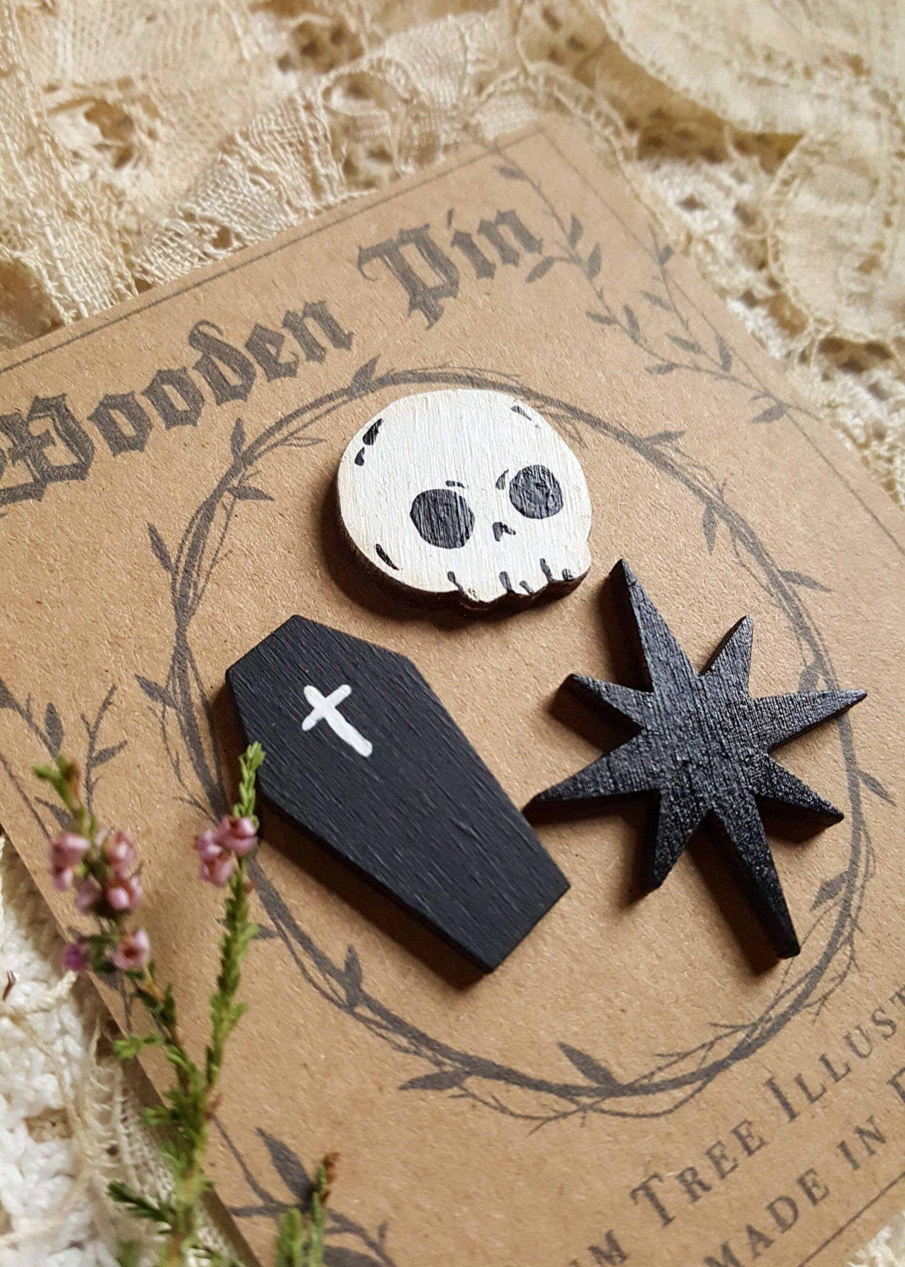 Goth Wooden Pin Set of 3 Wooden pin Witch Pin Goth pin | Etsy