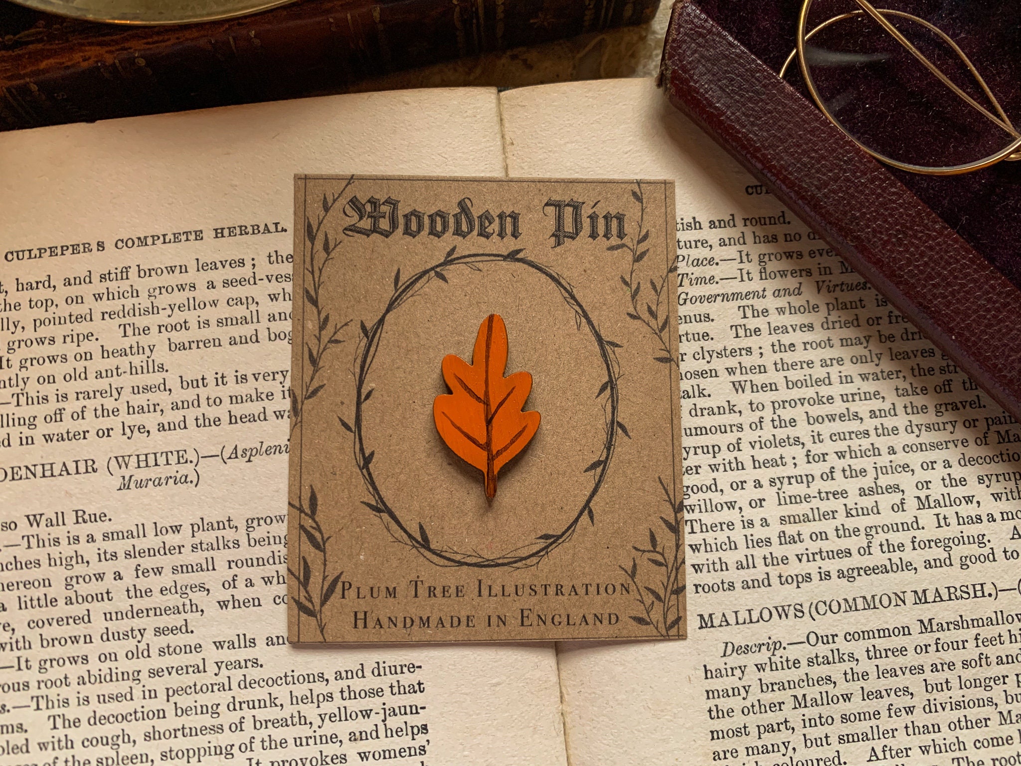 Wooden Autumn Leaf Pin Cottagecore Pin Leaf Pin Dark | Etsy