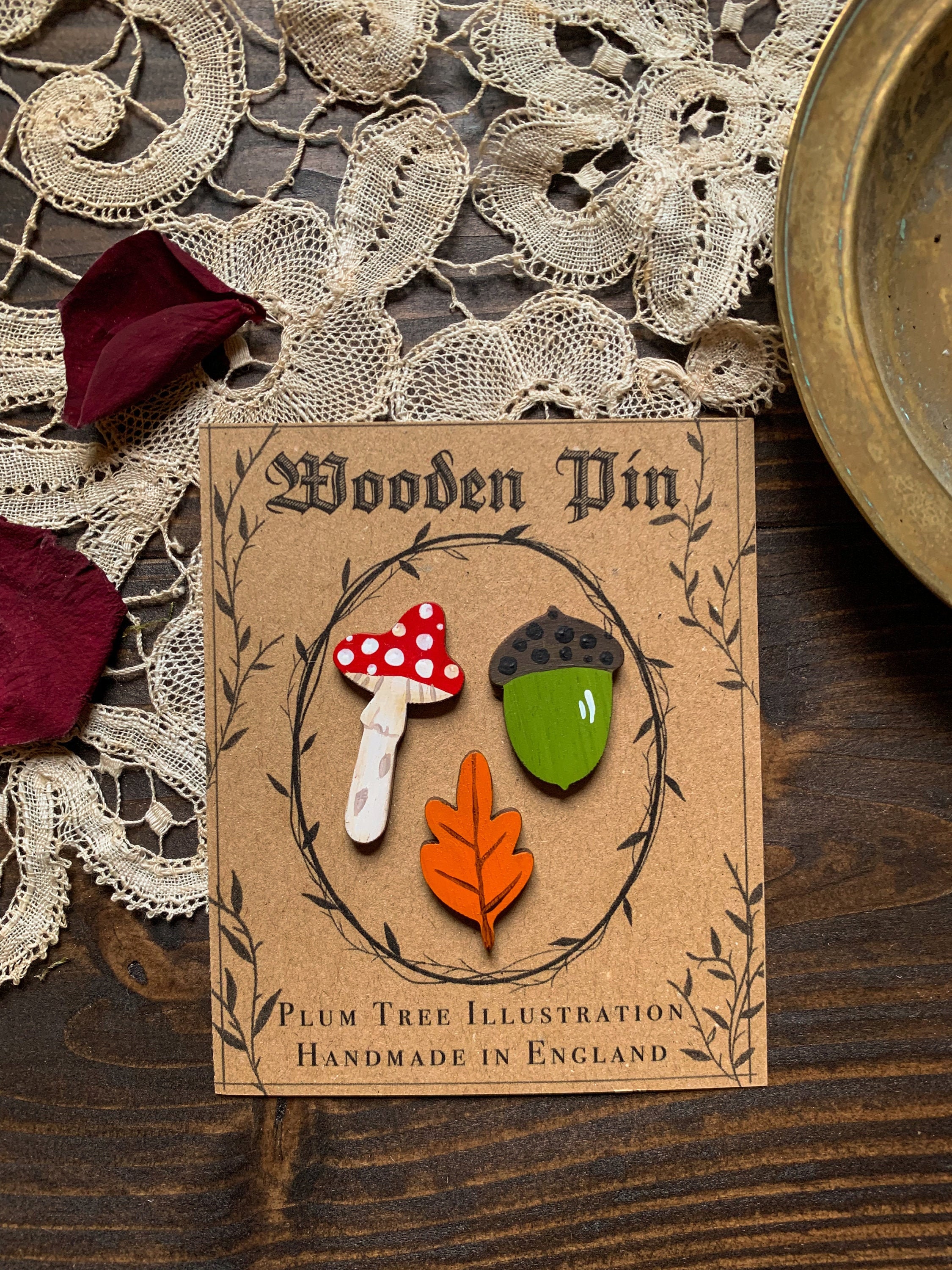 Woodland Wooden Pin Set of 3 Wooden Pin Witch Pin | Etsy
