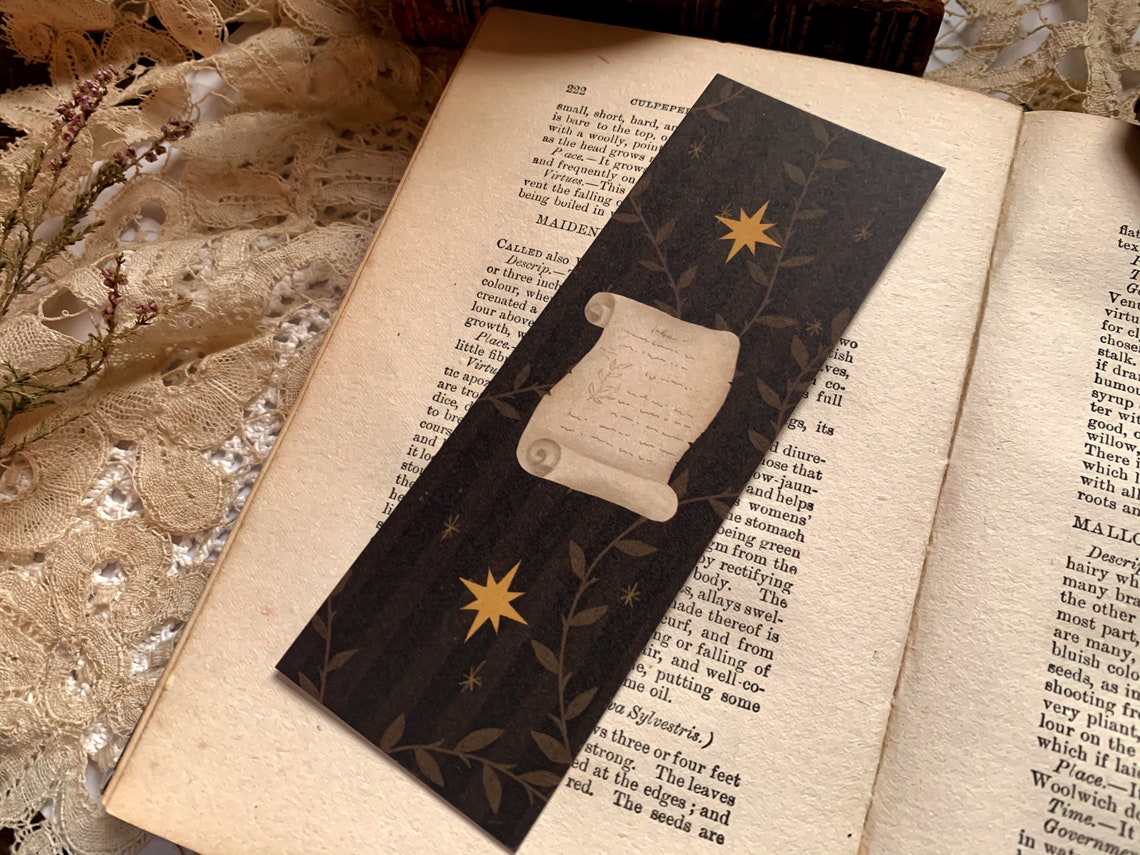 Paper Scroll Bookmark Illustrated Bookmark Dark Academia - Etsy