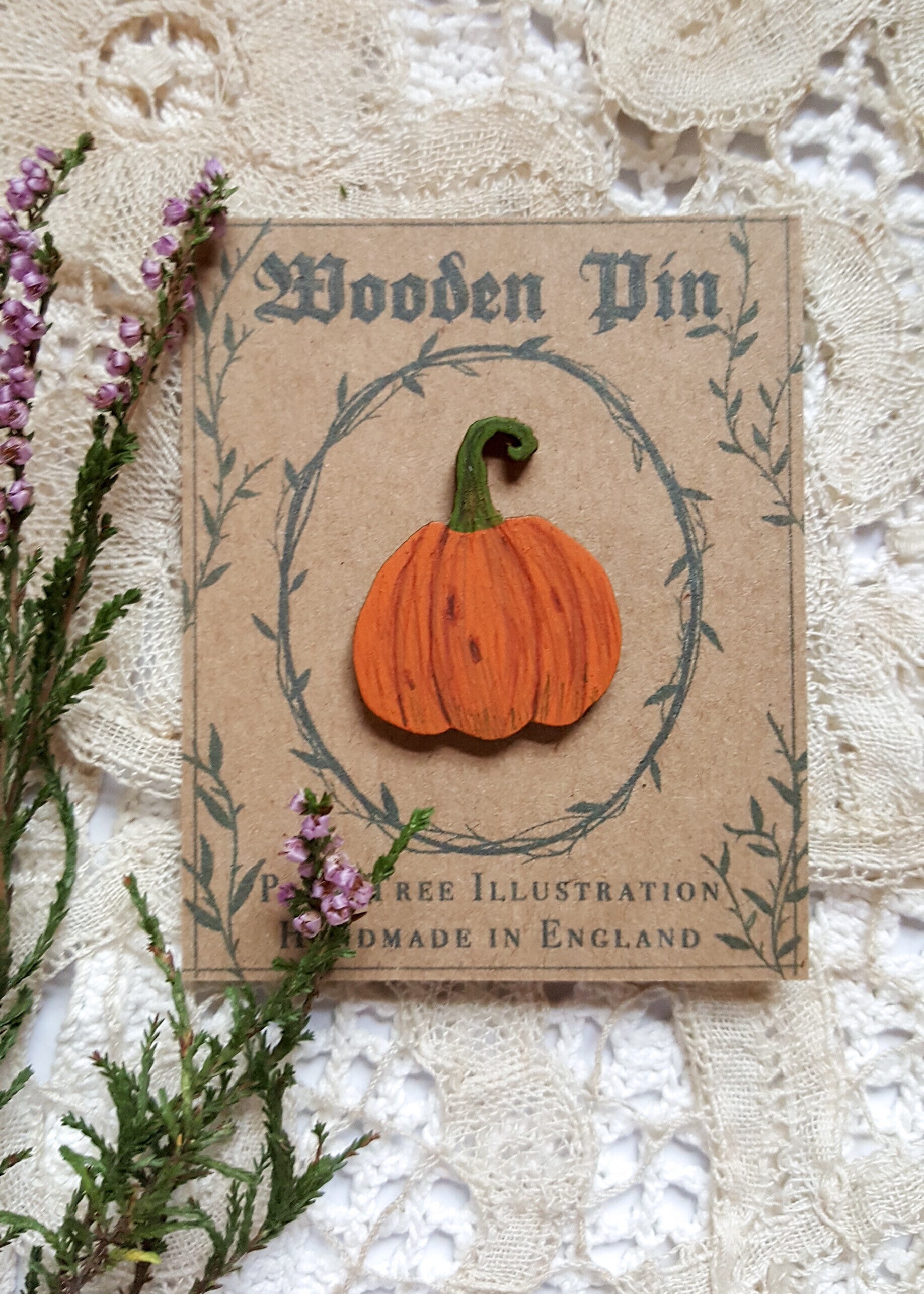 Wooden Pumpkin Pin Wooden brooch hand painted Halloween pin | Etsy