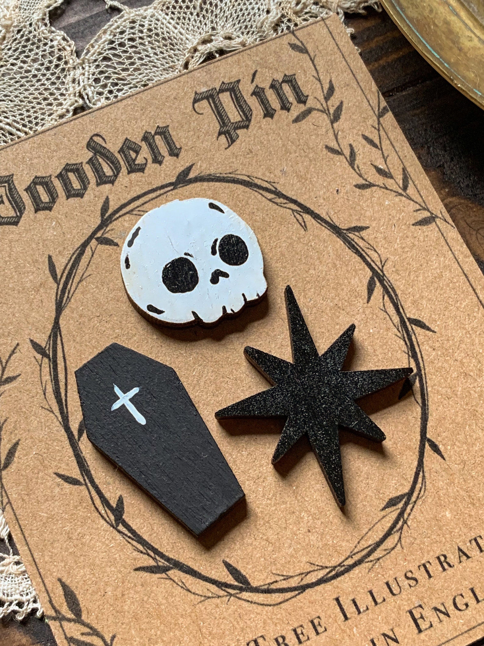 Goth Wooden Pin Set of 3 Wooden Pin Witch Pin Goth Pin - Etsy UK