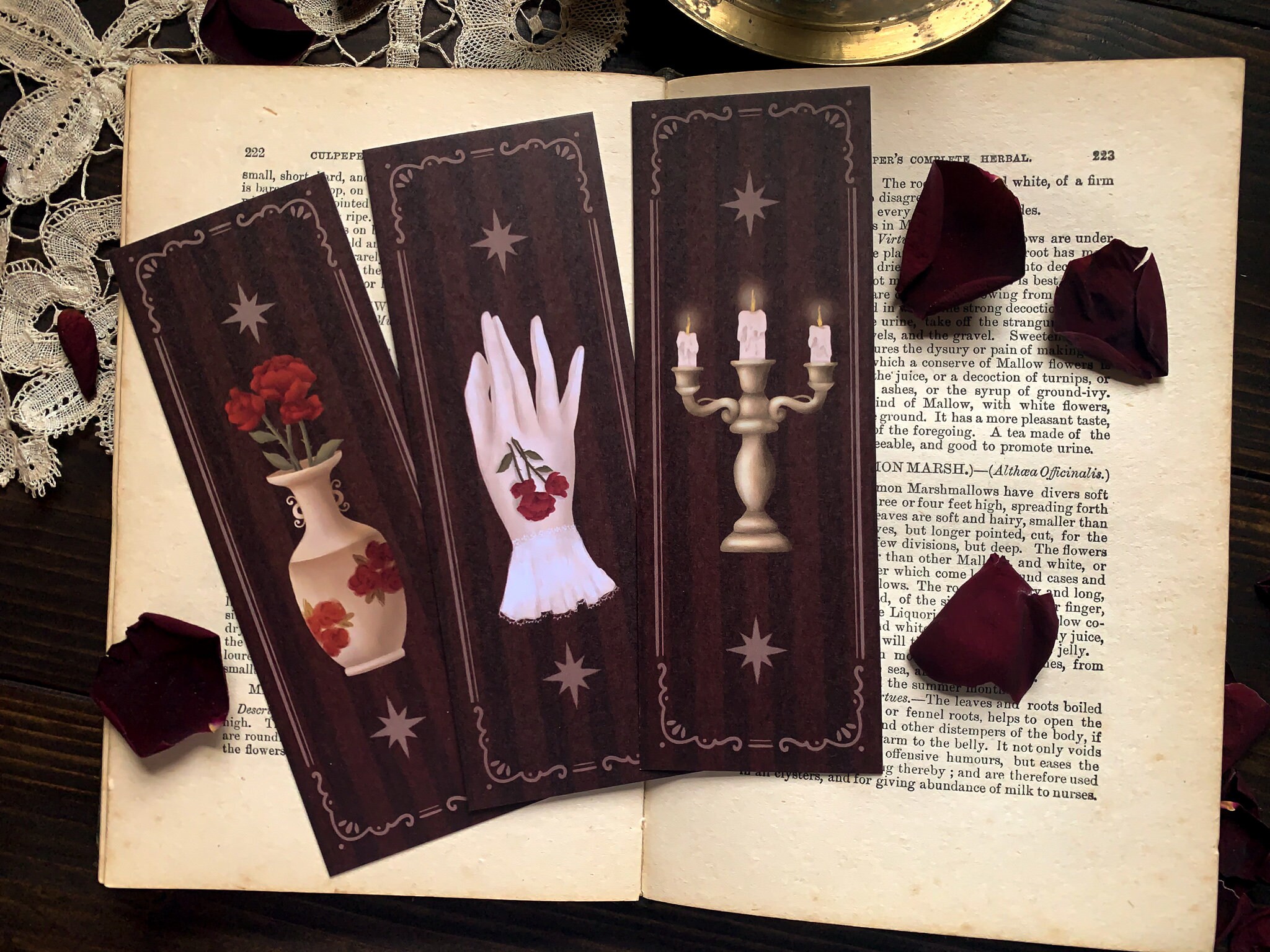 Victorian Bookmarks Set of 3 Illustrated Bookmarks Dark | Etsy