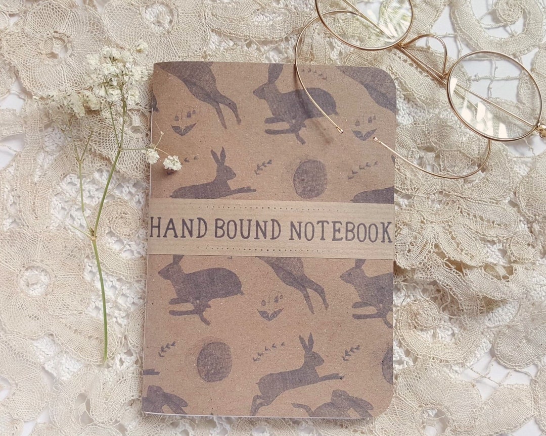 Hand Made Notebook - Hand Bound Notebook, Hare Design, Cottagecore - Etsy