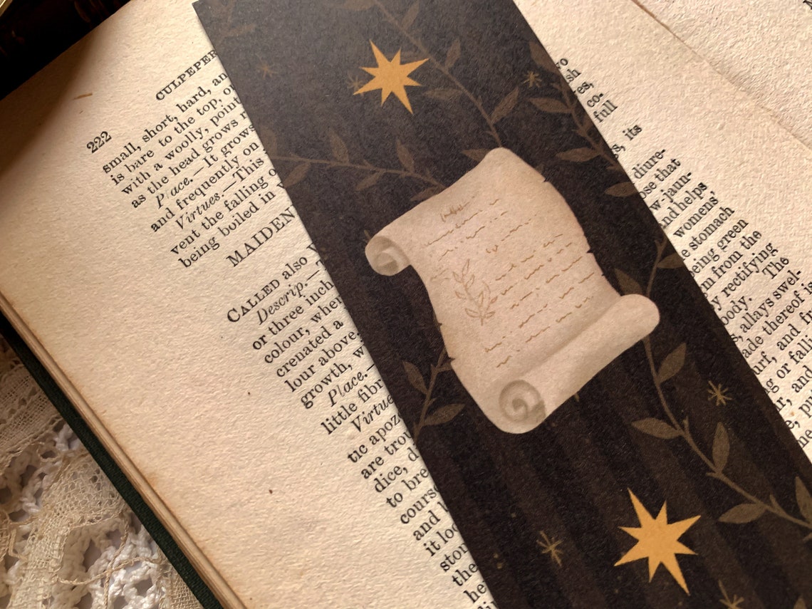 Paper Scroll Bookmark Illustrated Bookmark Dark Academia - Etsy