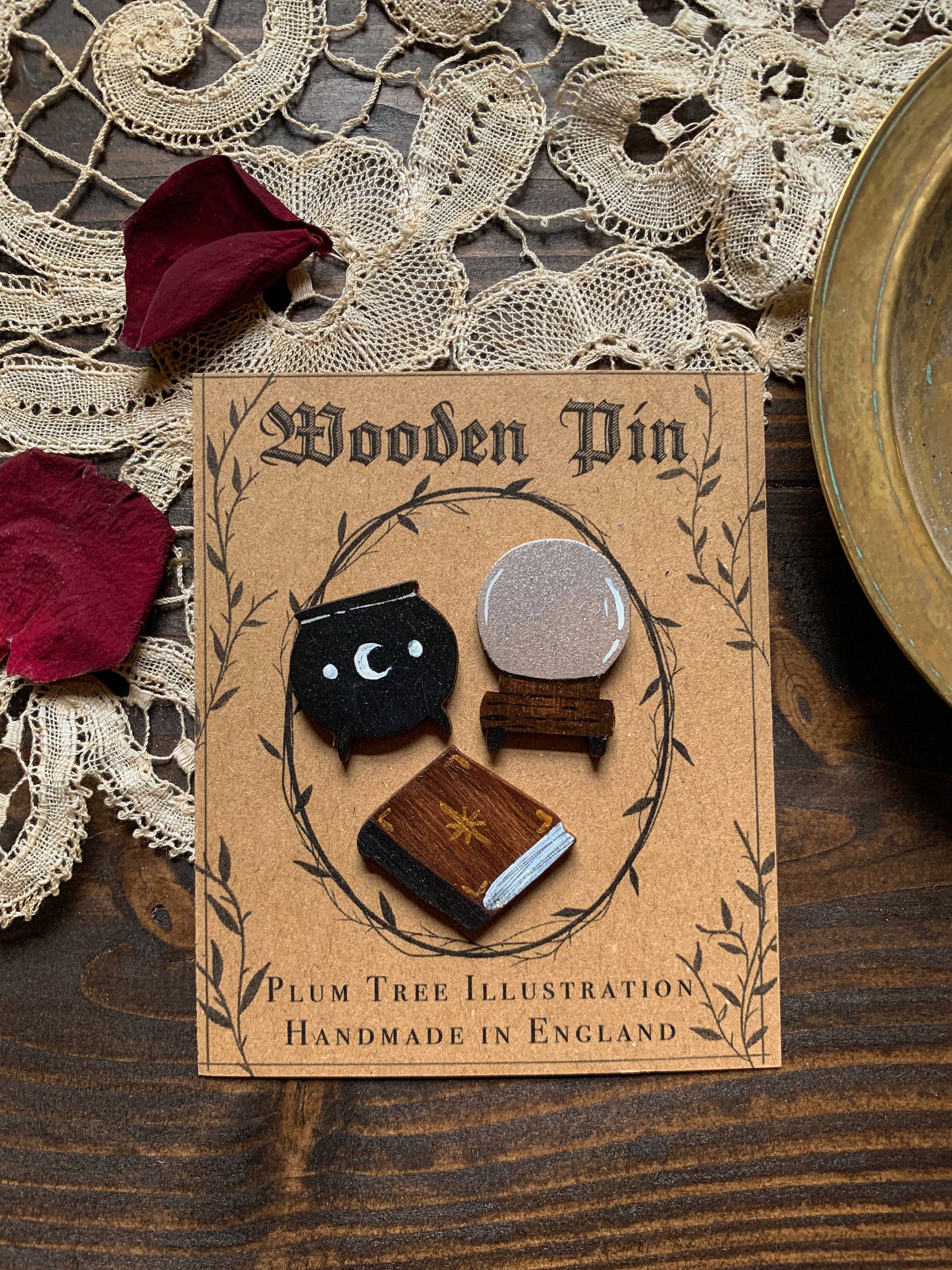Witchy Wooden Pin Set of 3 - Wooden Pin | Witch Pin | Goth Pin ...