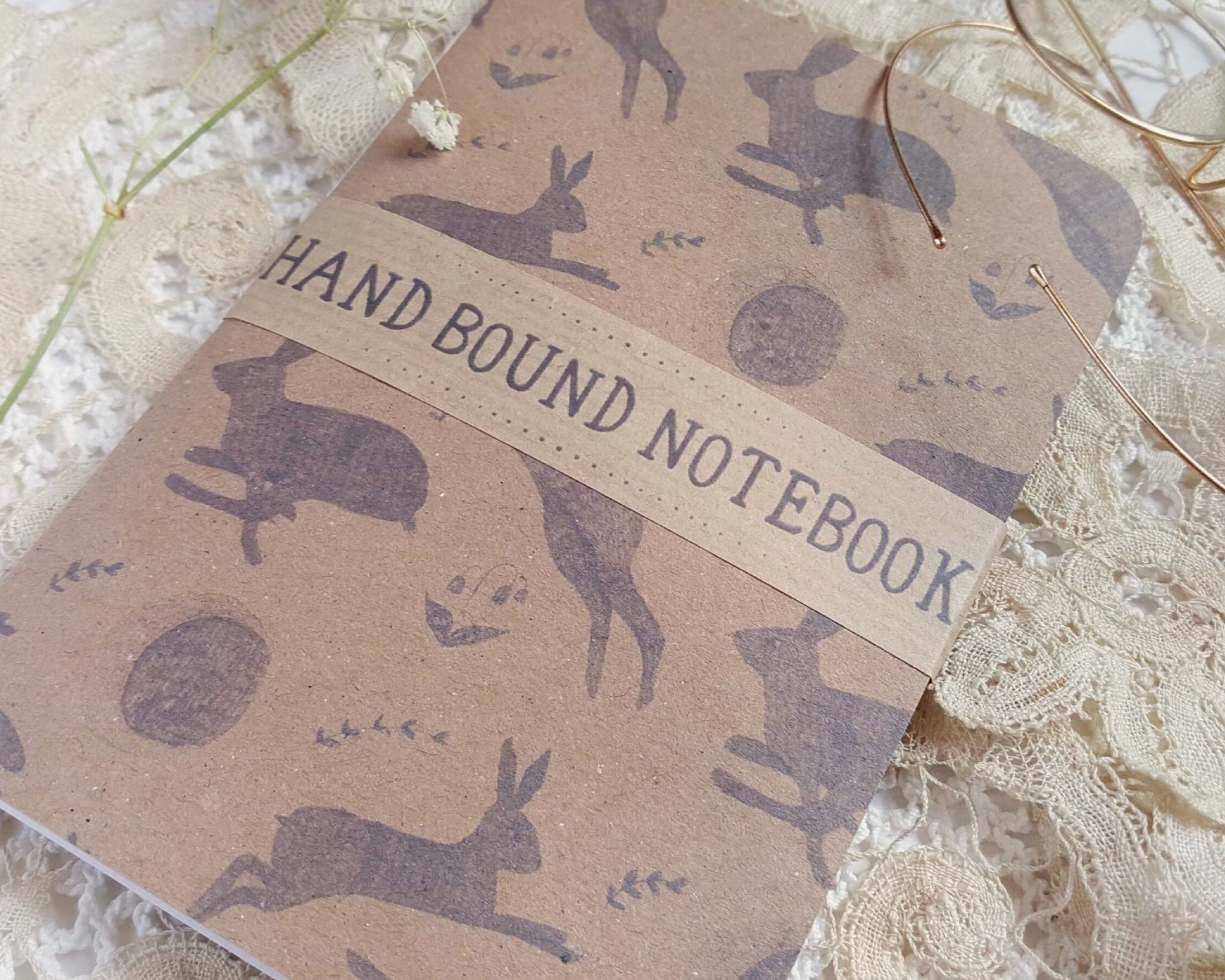 Hand Made Notebook - Hand Bound Notebook, Hare Design, Cottagecore - Etsy