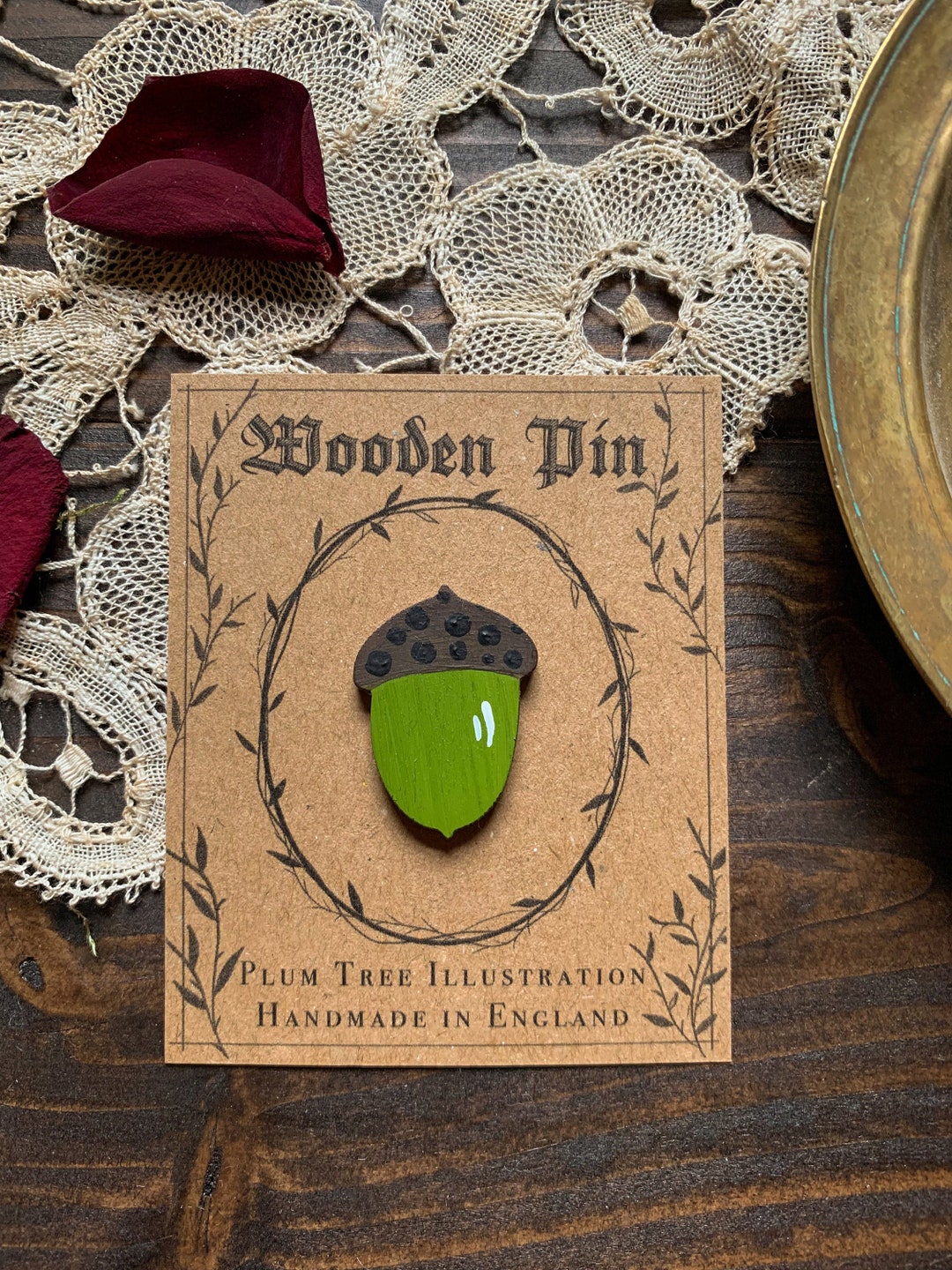 Wooden Acorn Pin - Autumn Pin | Handmade Pin | Nature Pin ...