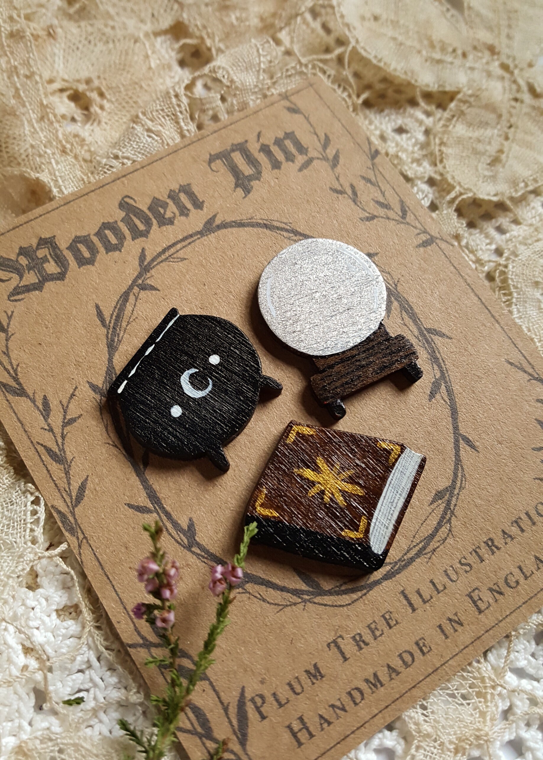 Witchy Wooden Pin Set of 3 Wooden pin Witch Pin Goth pin | Etsy