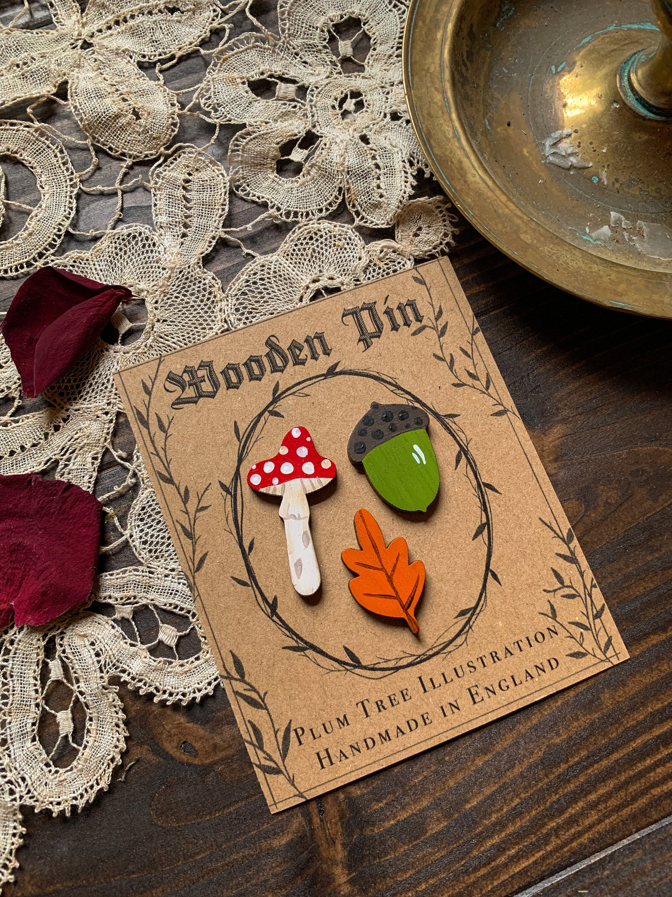 Woodland Wooden Pin Set of 3 Wooden Pin Witch Pin | Etsy