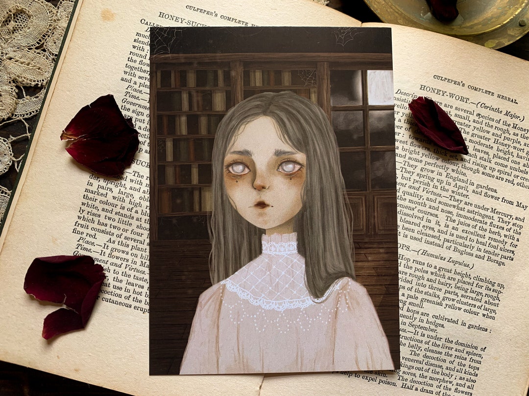 Library Ghost Postcard Gothic Postcard Dark Academia Etsy