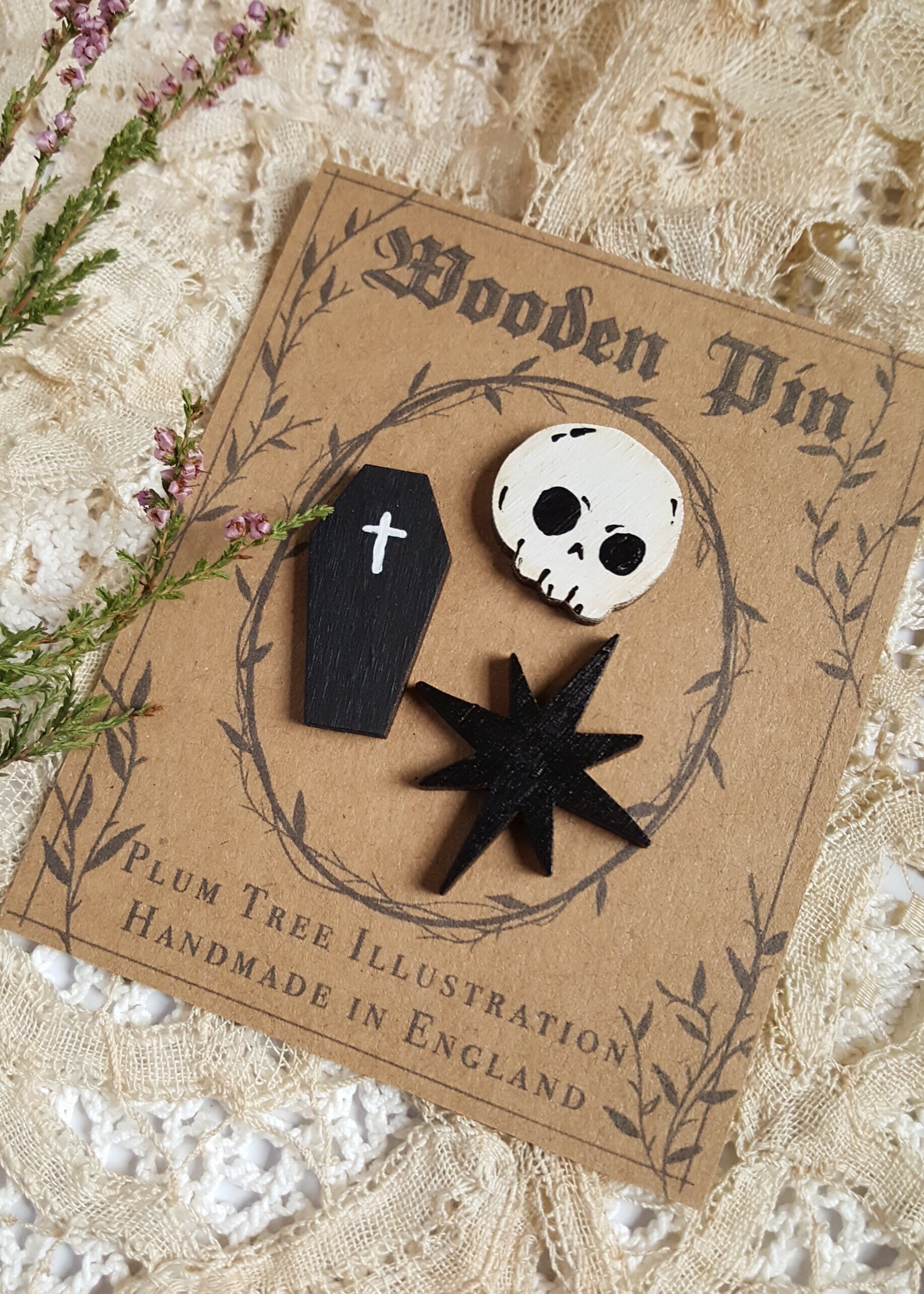 Goth Wooden Pin Set of 3 Wooden pin Witch Pin Goth pin | Etsy