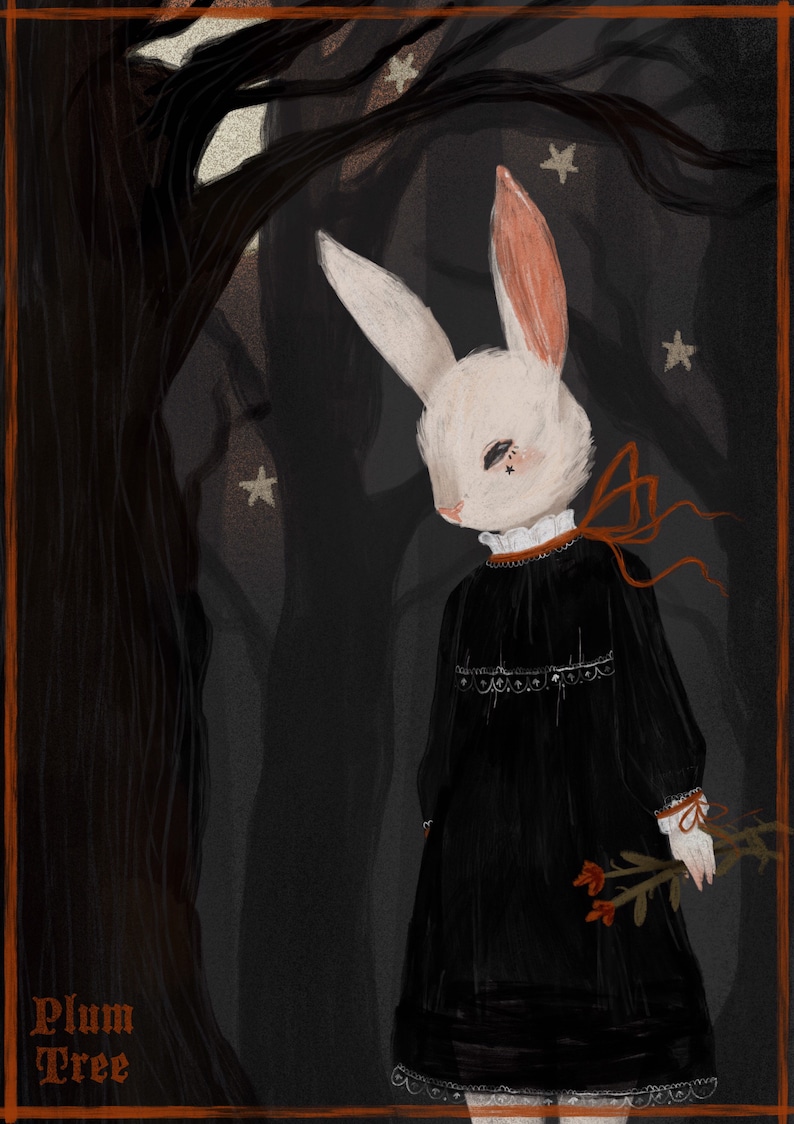 Rabbit Girl Gothic Art Print Illustration A5 - Etsy