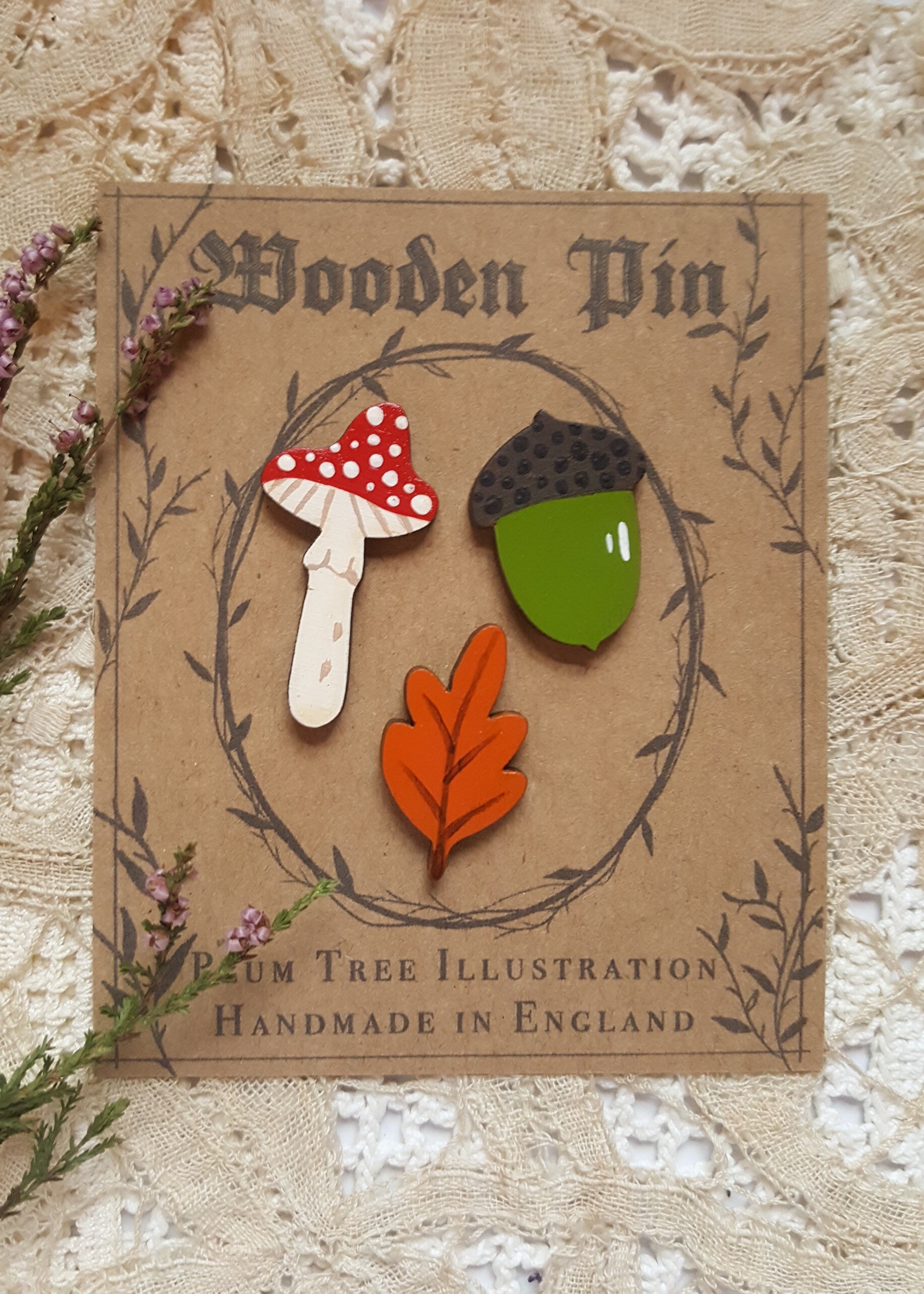 Woodland Wooden Pin Set of 3 Wooden pin Witch Pin | Etsy