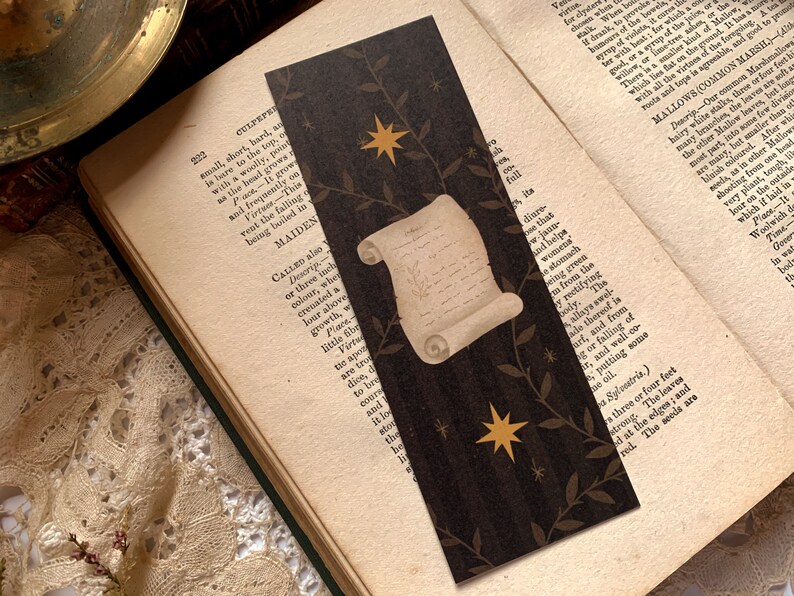 Paper Scroll Bookmark Illustrated Bookmark Dark Academia - Etsy