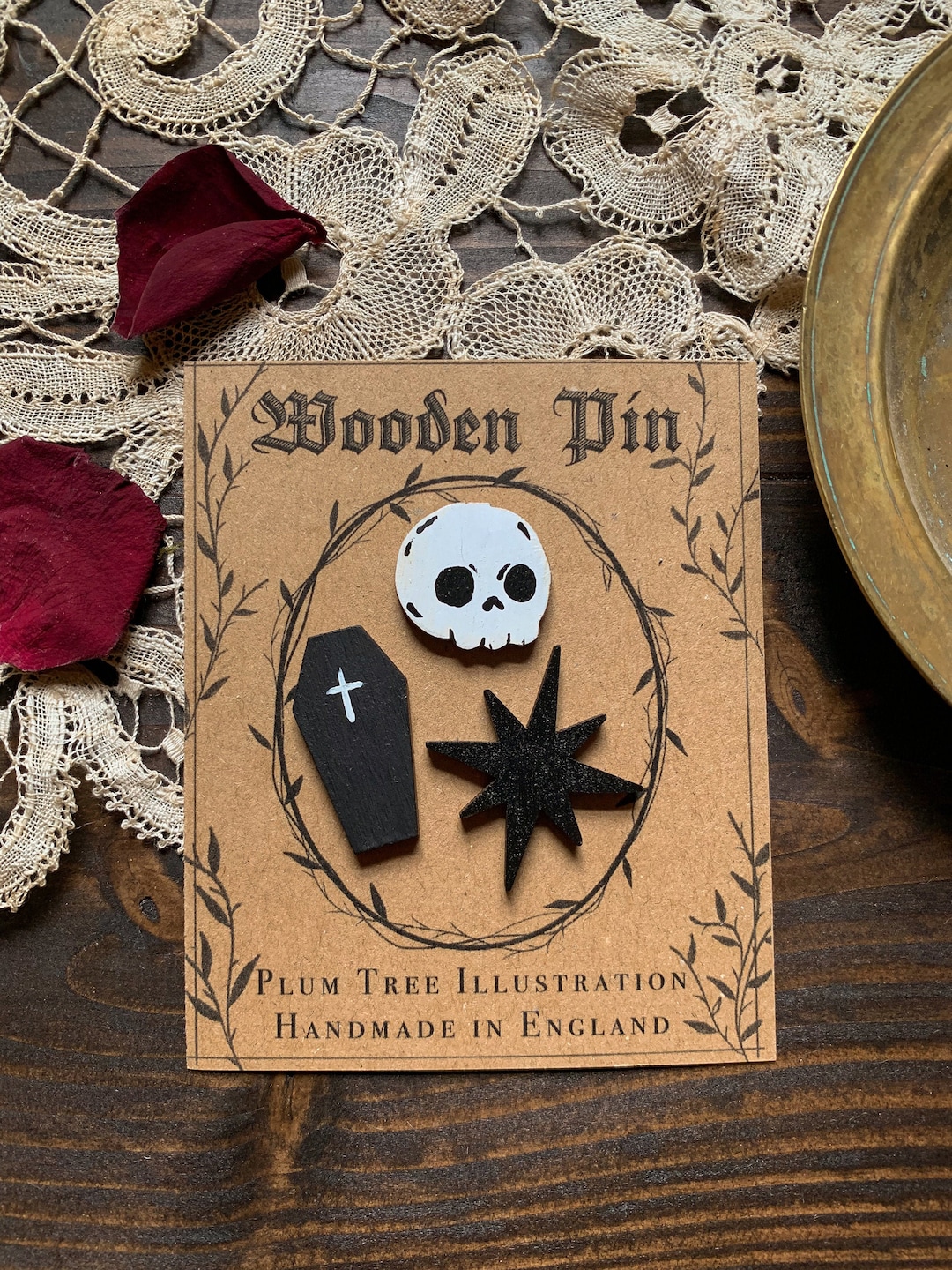 Goth Wooden Pin Set of 3 - Wooden Pin | Witch Pin | Goth Pin ...