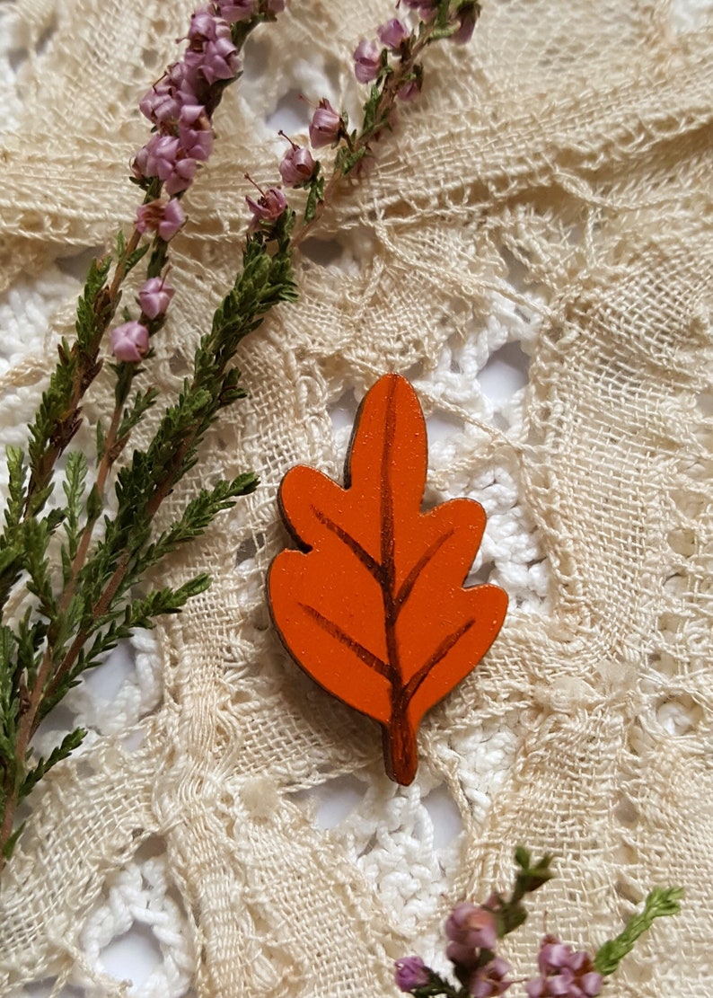 Wooden Autumn Leaf Pin Cottagecore Pin Leaf Pin Dark | Etsy