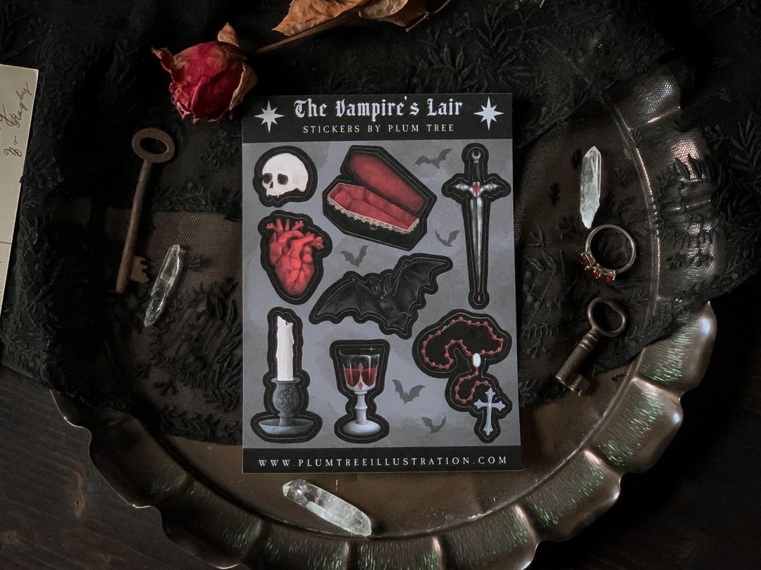 Vampire Sticker Sheet | Gothic, Goth, Halloween, Skull, Heart, Coffin ...