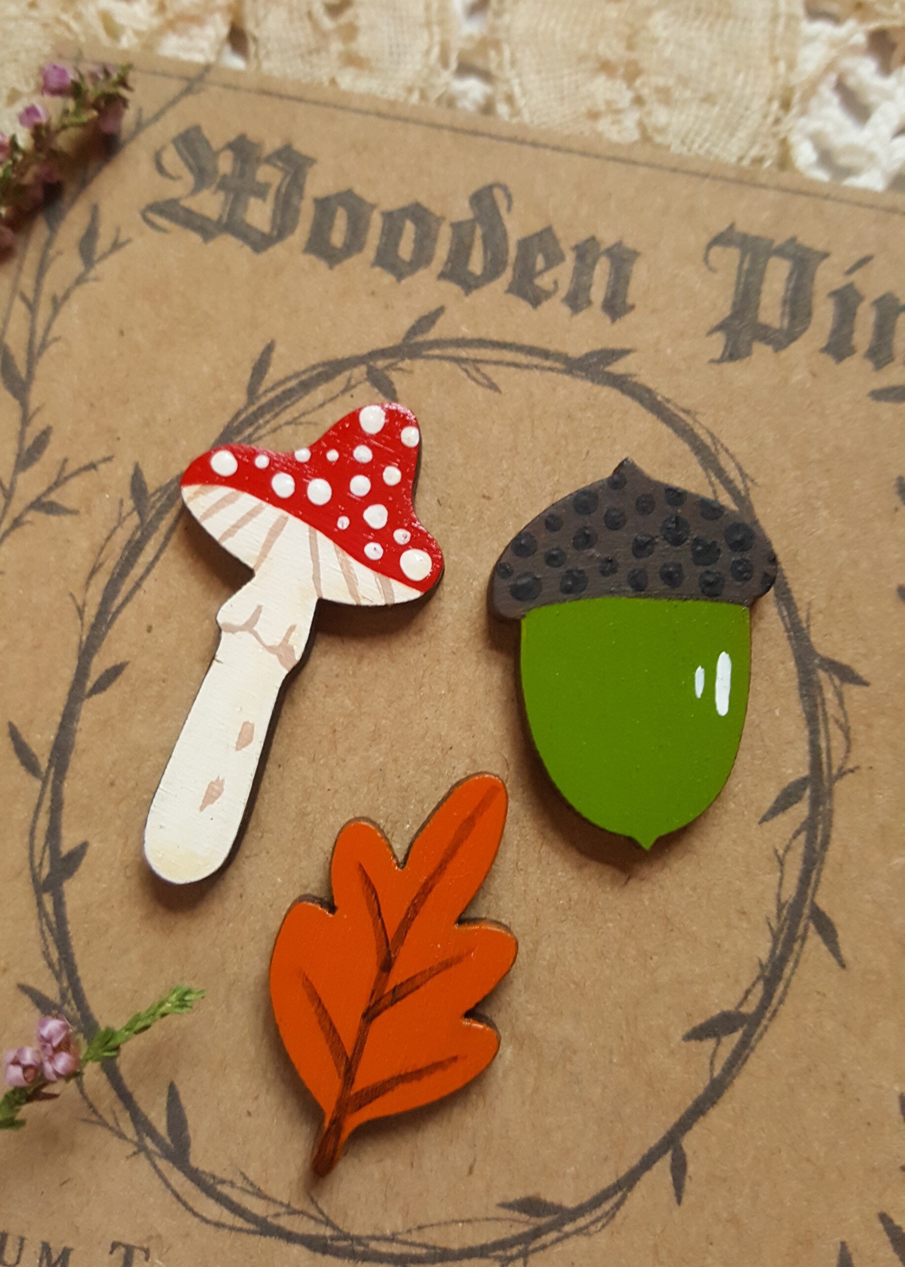 Woodland Wooden Pin Set of 3 Wooden pin Witch Pin | Etsy