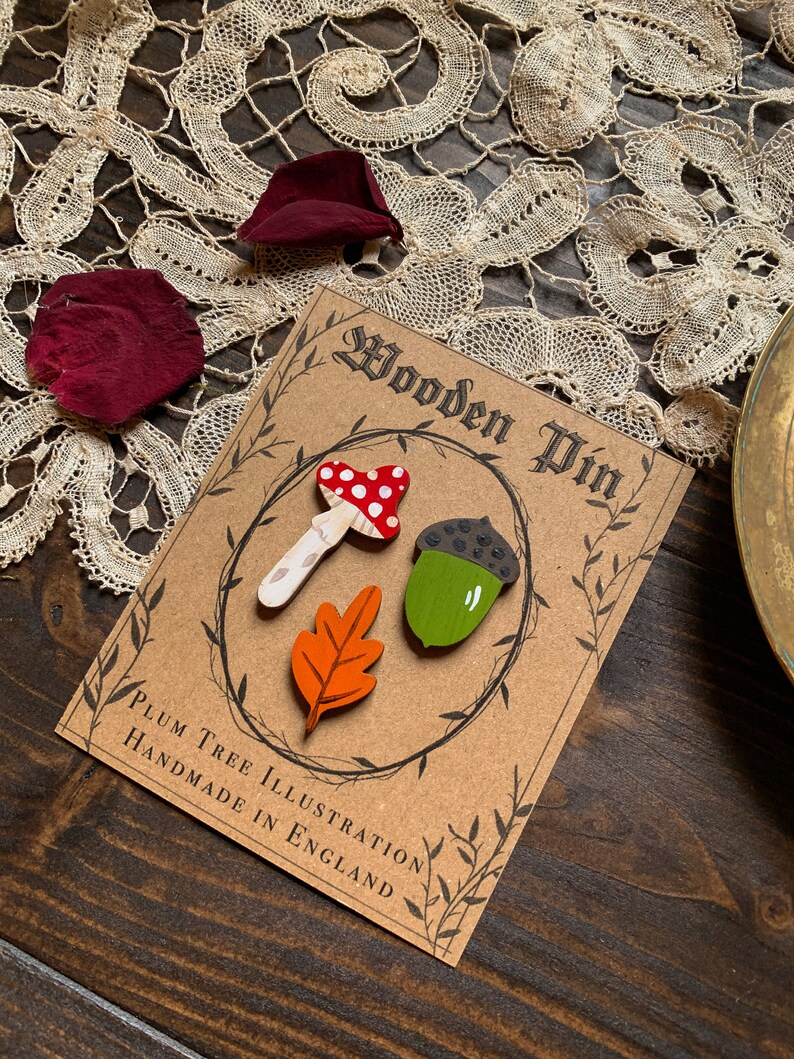 Woodland Wooden Pin Set of 3 Wooden Pin Witch Pin | Etsy