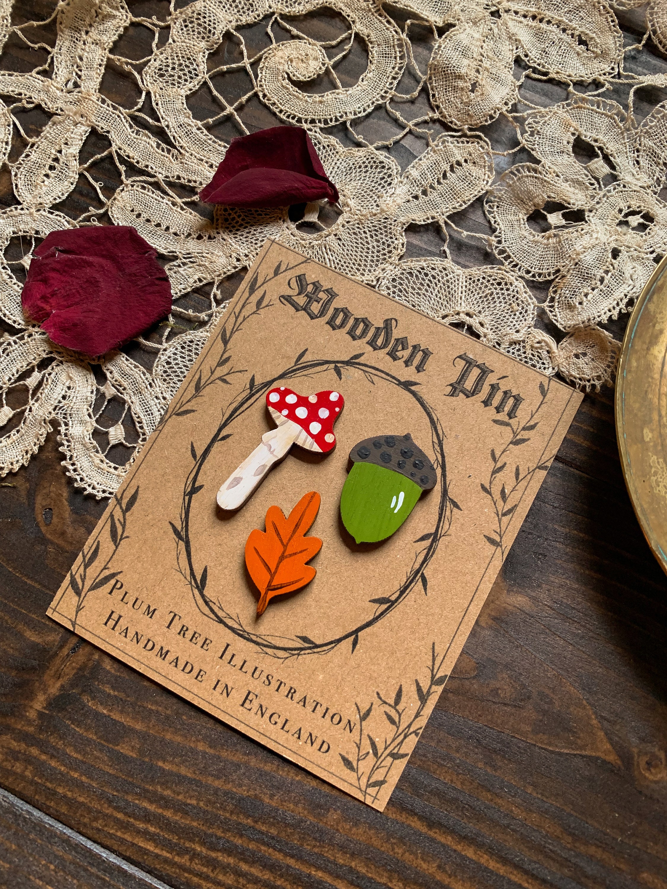 Woodland Wooden Pin Set of 3 Wooden Pin Witch Pin | Etsy