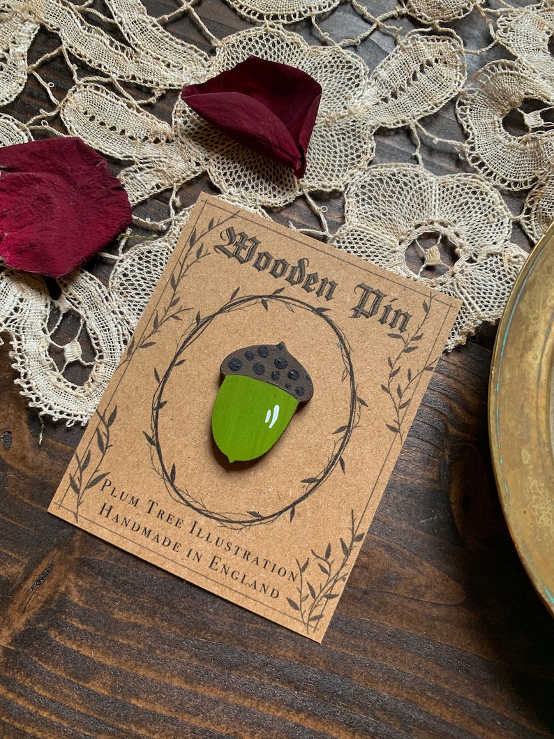 Wooden Acorn Pin - Autumn Pin | Handmade Pin | Nature Pin ...