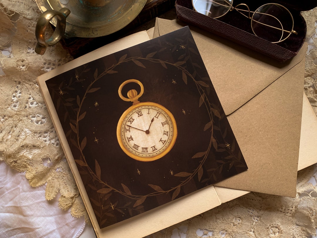 Pocket Watch Greeting Card - Blank Card | Library Card | Vintage Card ...