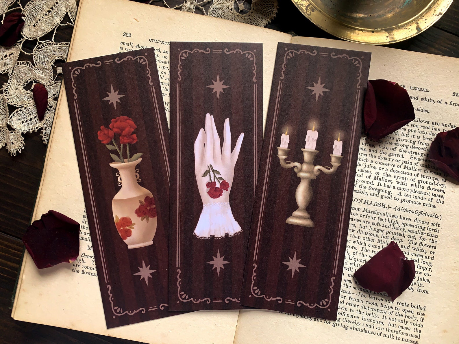 Victorian Bookmarks Set of 3 Illustrated Bookmarks Dark | Etsy