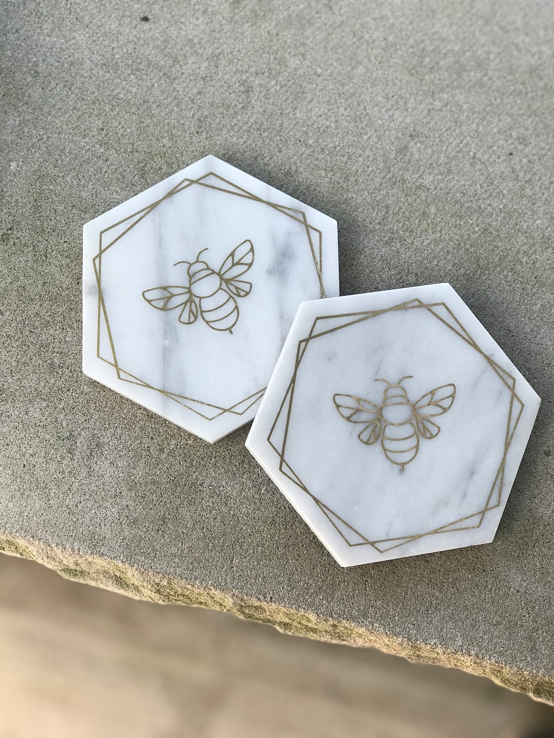 Marble Stone Coasters L Bee Design, Farmhouse Decor - Etsy