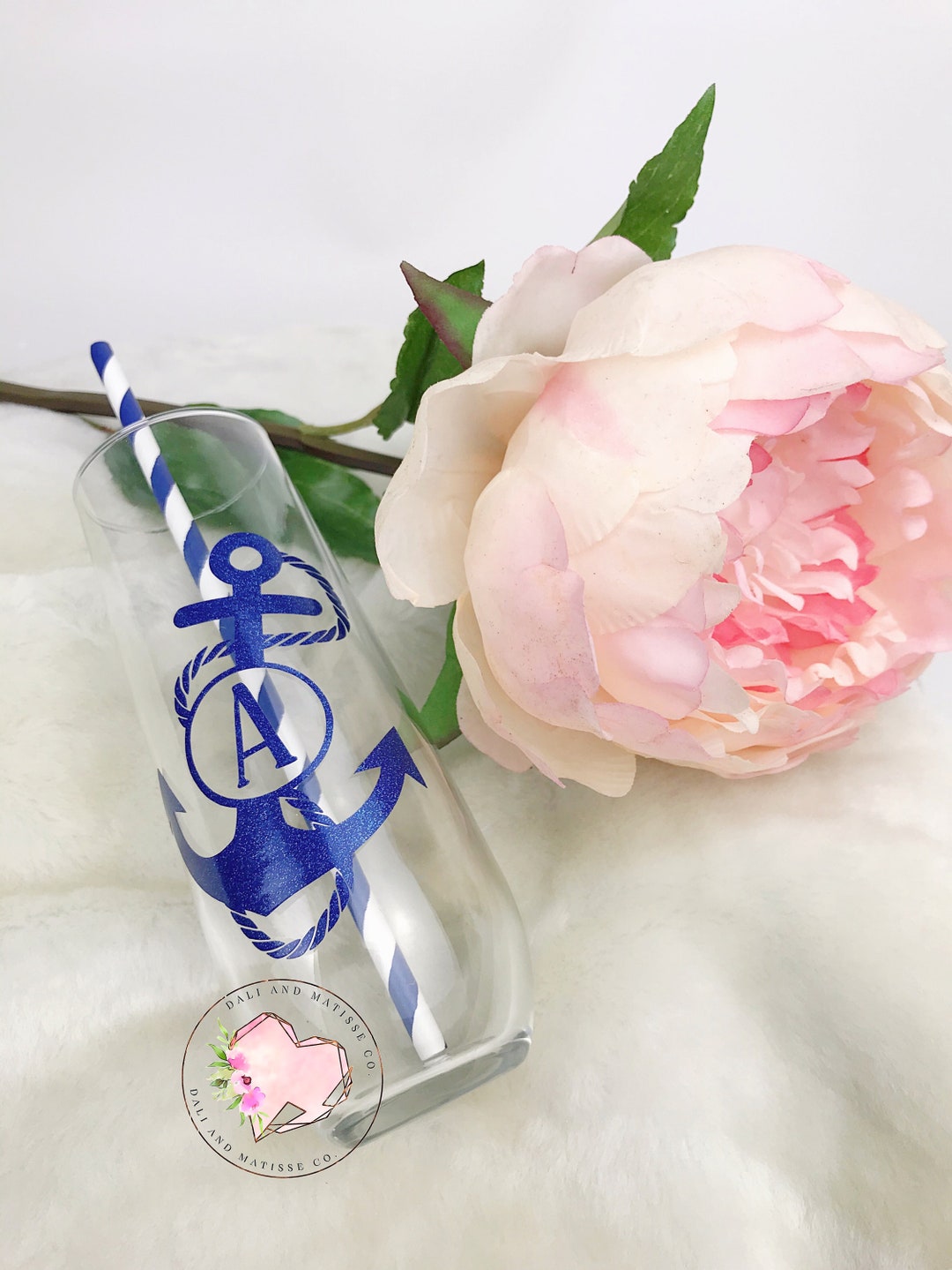 Initials Champagne Glass, Monogram Wedding Flute, Nautal Theme for ...