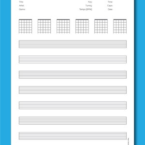 Printable Guitar Tab Paper With Chord Boxes & Song Detail Notes in US ...