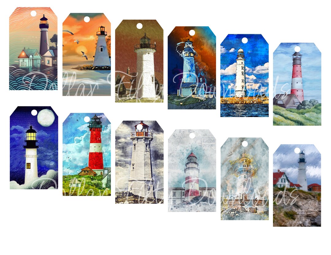 Printable Lighthouse Tags Bookmarks for Junk Journal Smash - Etsy