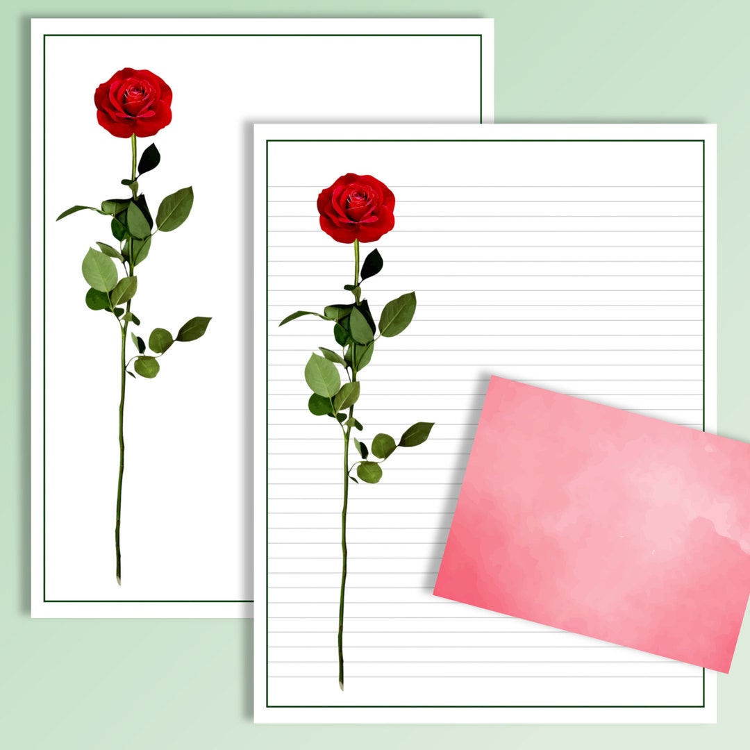 Single Red ROSE Printable Stationery Set Instant Download Floral ...