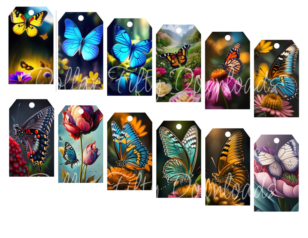 Printable Butterfly Tags Bookmarks for Junk Journal Smash Book - Etsy