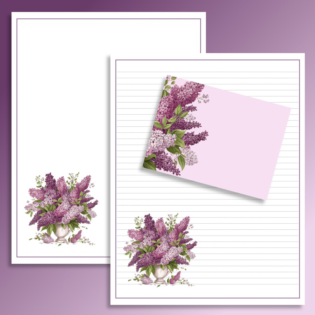 Lilac Bouquet Printable Stationery Set Instant Download Floral Writing ...
