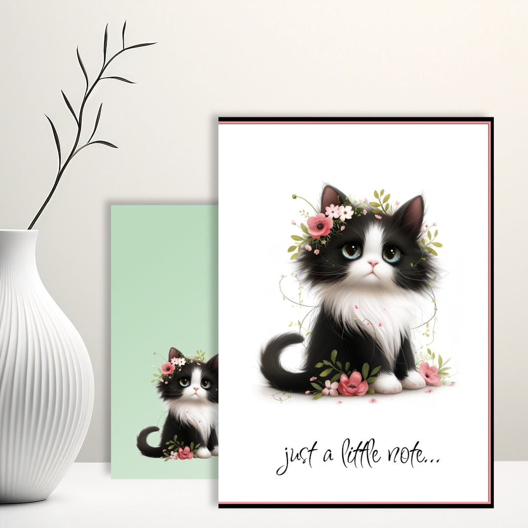 Dollar Sale Printable KITTY CAT Note Card Set, Instant Download, All ...
