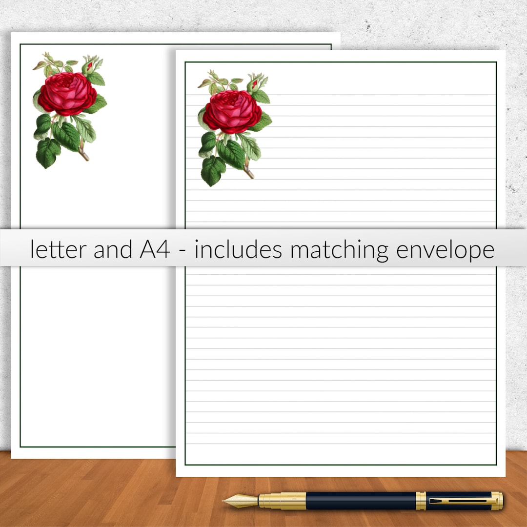 Dollar Sale RED RED ROSE Printable Stationery Set, Instant Download ...