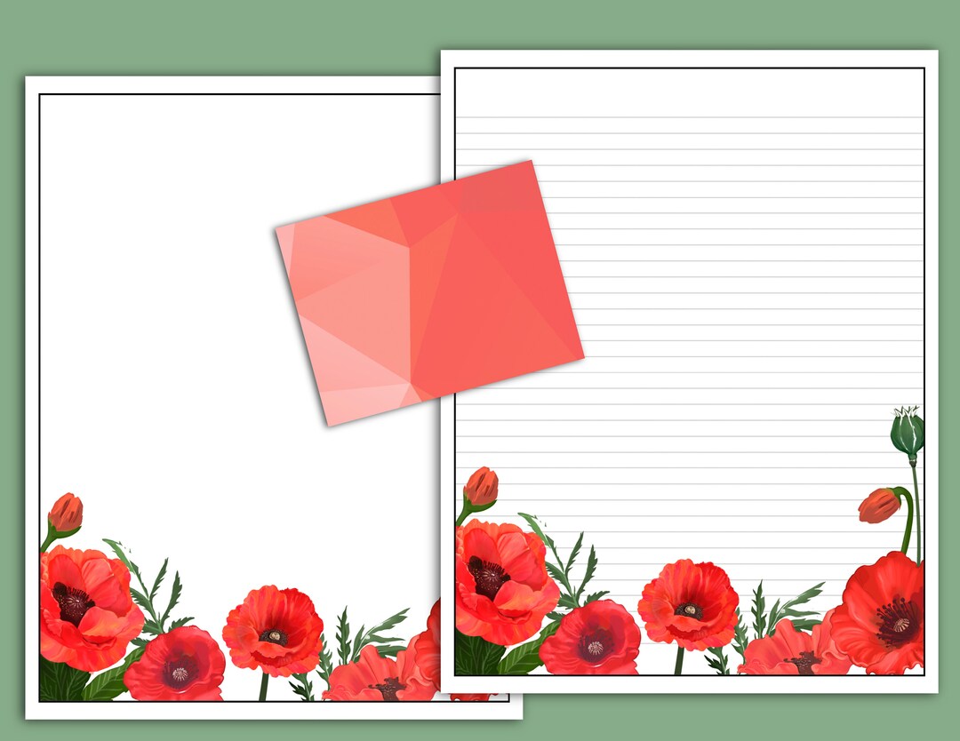 Clearance POPPIES Printable Stationery Set Instant - Etsy