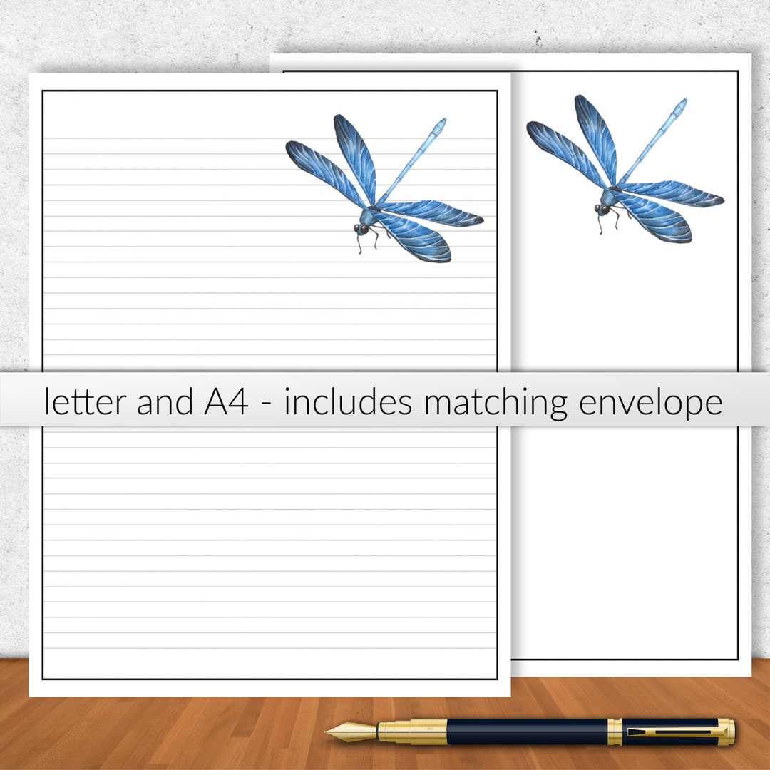 BLUE DRAGONFLY Printable Stationery Set, Instant Digital Download ...