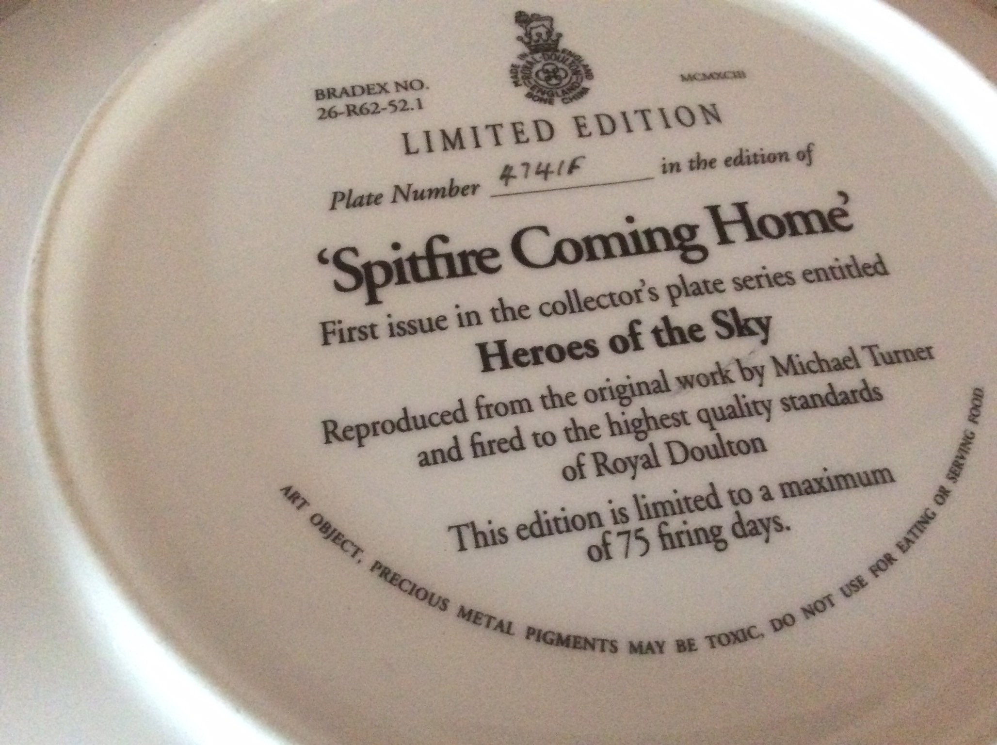 Spitfire Coming Home Plate Limited Edition byRoyal Doulton - Etsy 日本