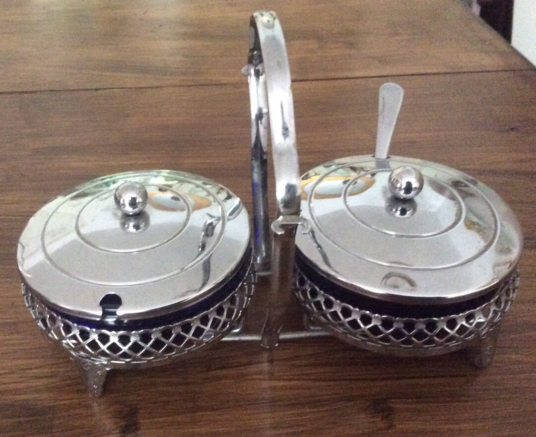 Cruet Set With Blue Glass Inserts - Etsy