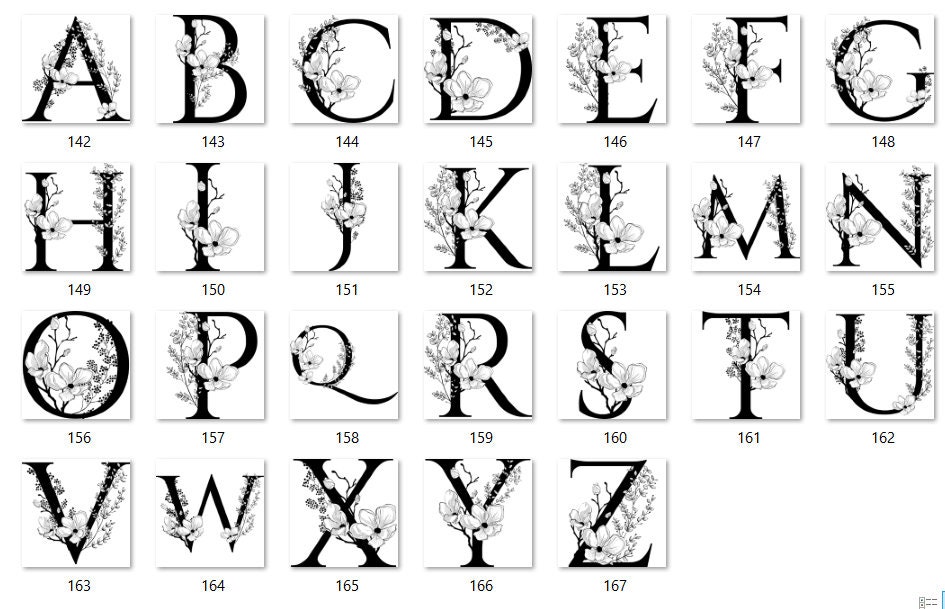 Alphabet/letters/bundle/png/floral/clipart/gifts/arrangements/ - Etsy