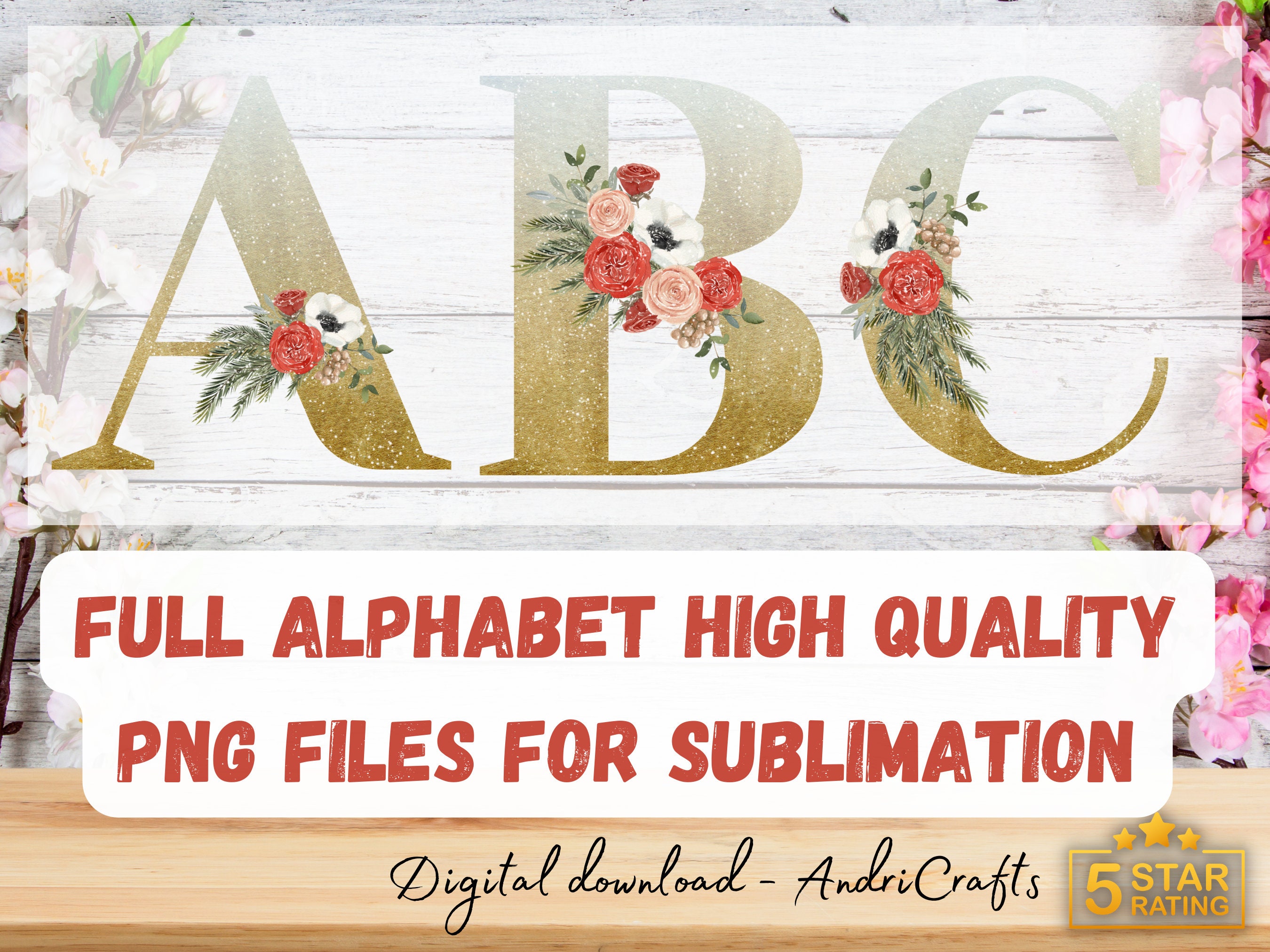 Wedding Font Gold Alphabet Floral Font Rose Alphabet - Etsy