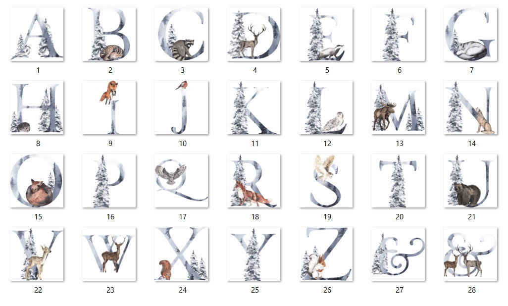 Winter Alphabet, Animal Alphabet, White Alphabet PNG, Wildlife Alphabet ...